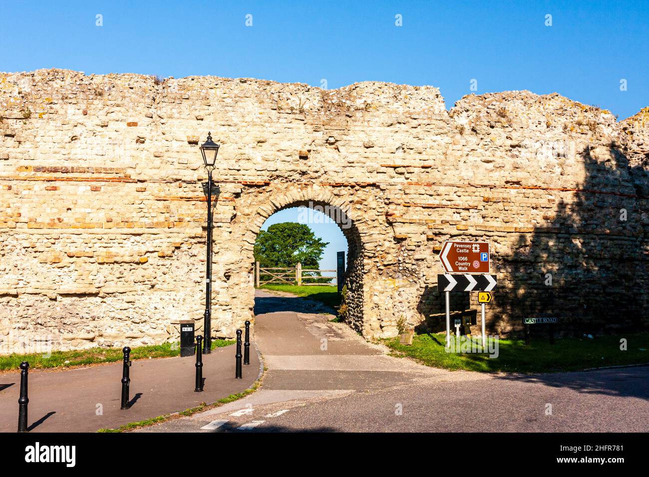 The East gateway and crumbling walls of the Roman Saxon Shore fort ...