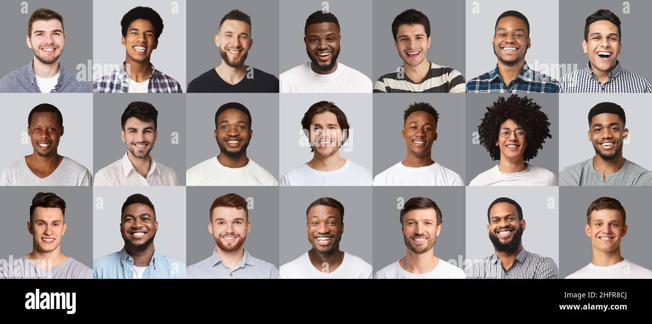 Collection of male avatars, multiracial men smiling on grey Stock Photo ...