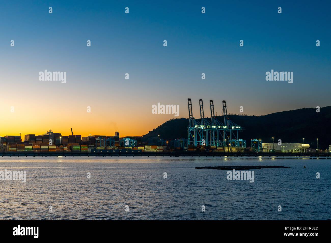 Vado Ligure, Italy - 14 December, 2021: view of the industrial port and ...