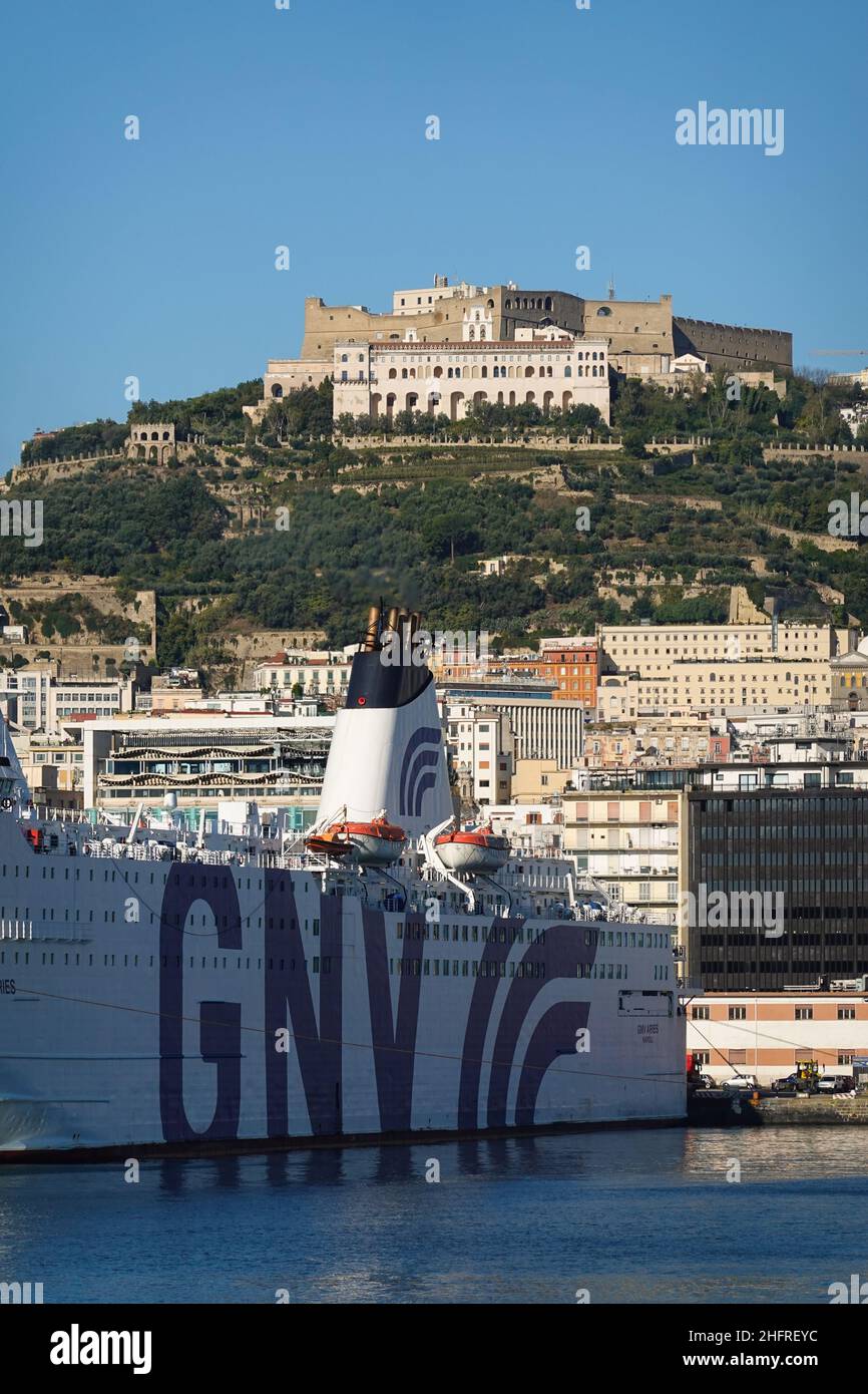 Napoli, Italy - October 16 2021: GNV Aries car ferry is anchored in the ...