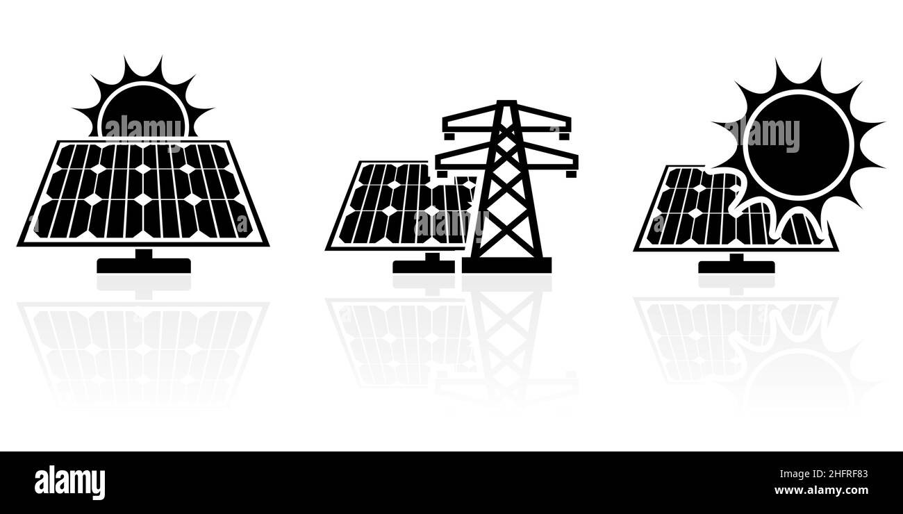 Web and internet renewable energy concept vector icon set, solar power ...