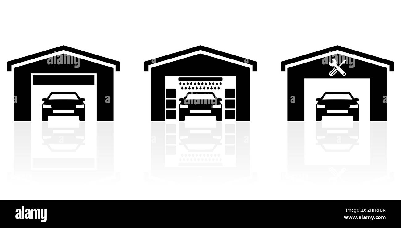 Web and internet auto service concept vector icon set, garage, car wash ...