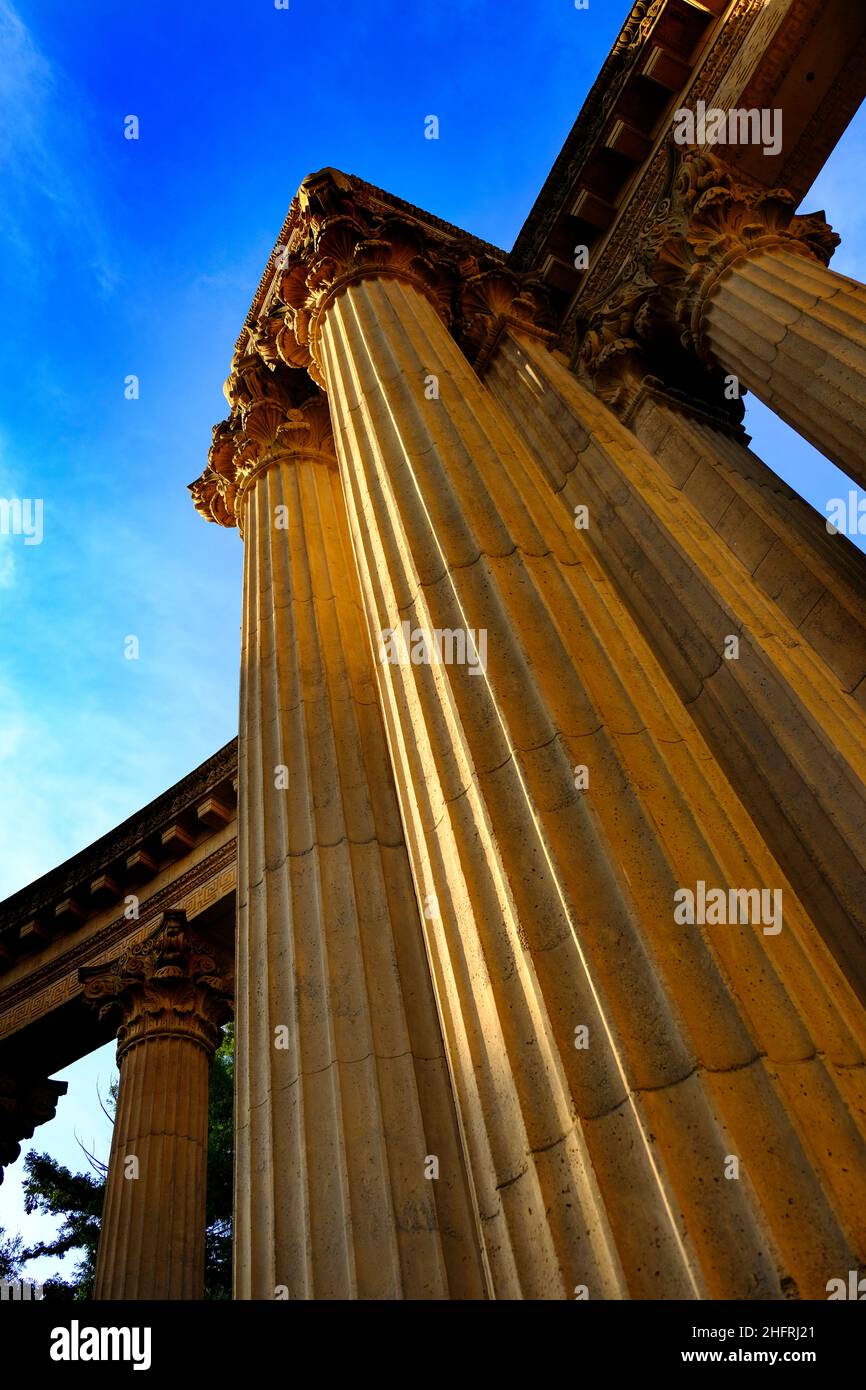 Pillars or columns on a building with sky and light architecture Stock ...