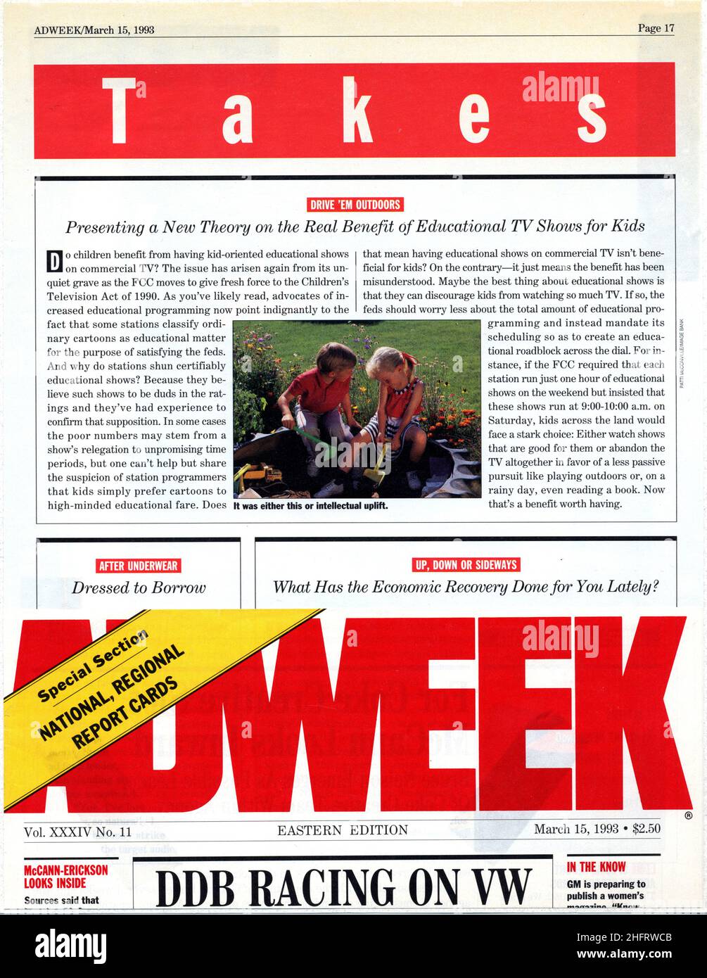 Front Page, Vintage 1993 Front Cover of Adweek Trade Magazine, USA ...