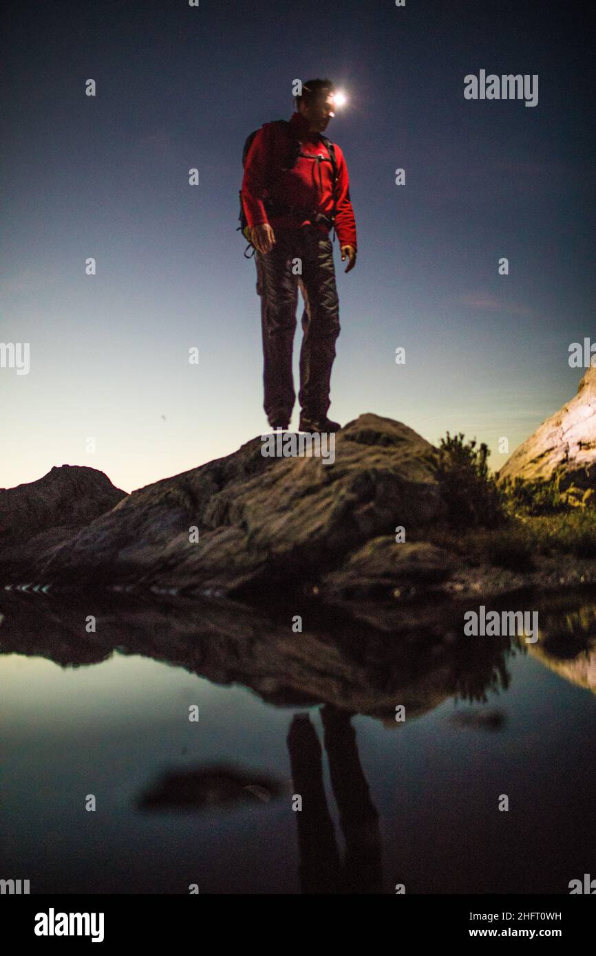 Hiking silhouette backpacker on hi-res stock photography and images - Alamy