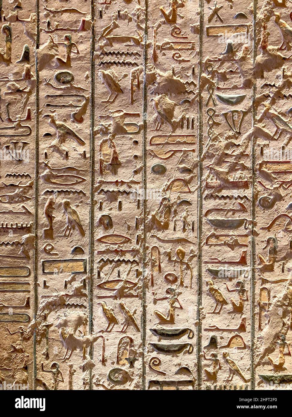Drawings and hieroglyphs on the walls of the tomb of Ramses IX in the ...