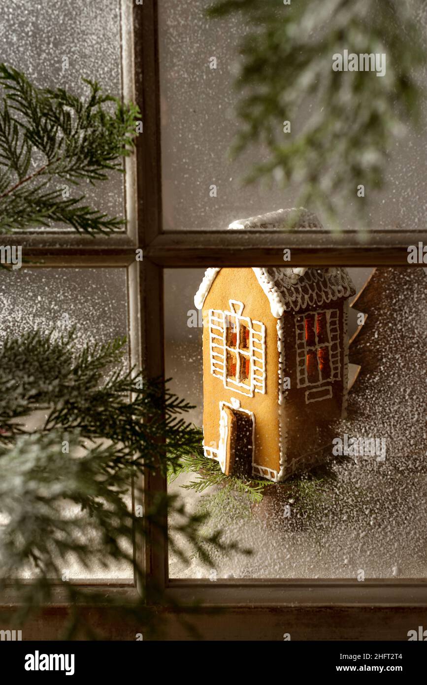 gingerbread house view through the window Stock Photo - Alamy