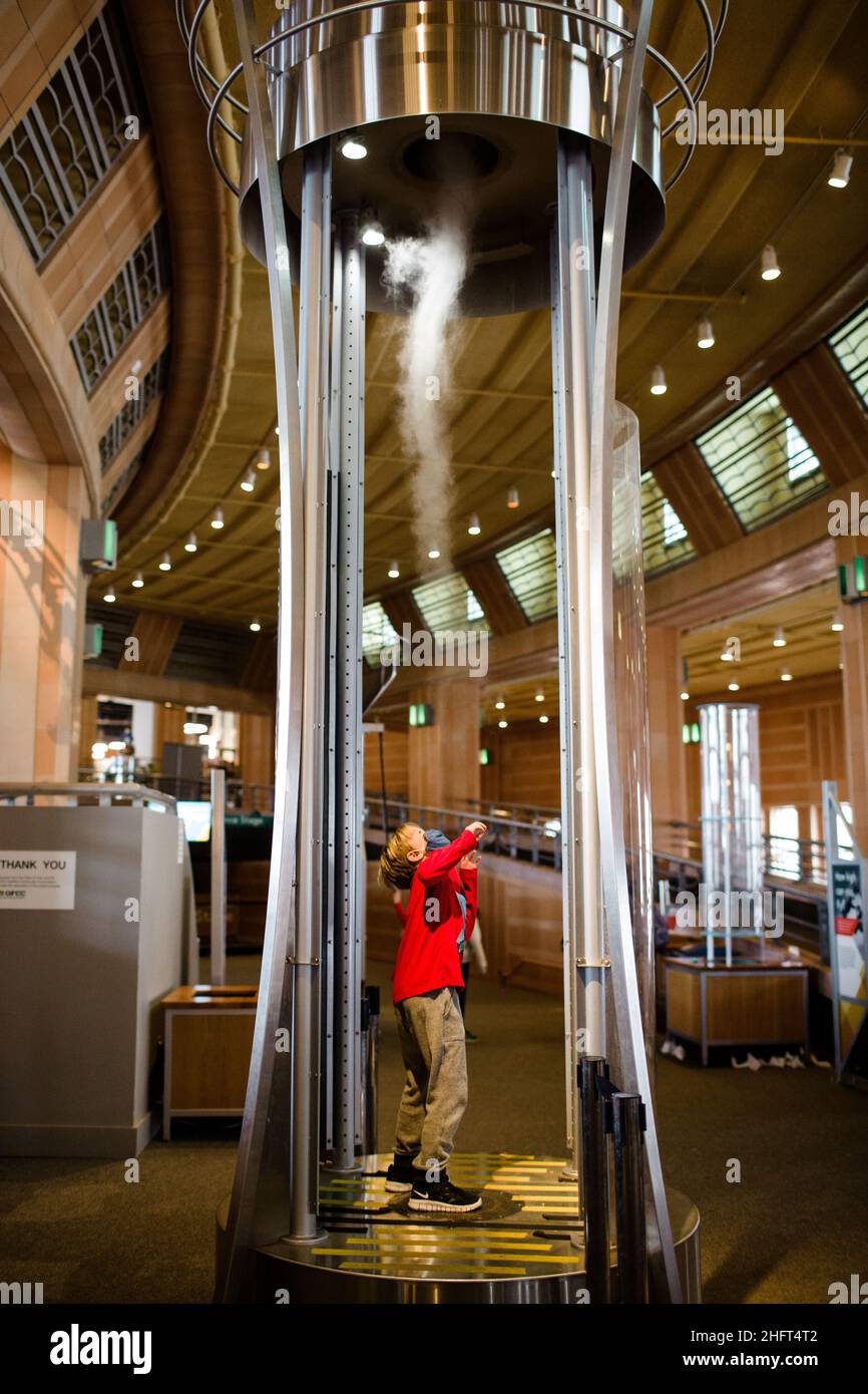 Seven Year Old Boy Exploring Tornado Machine in Museum in Cincinnati ...