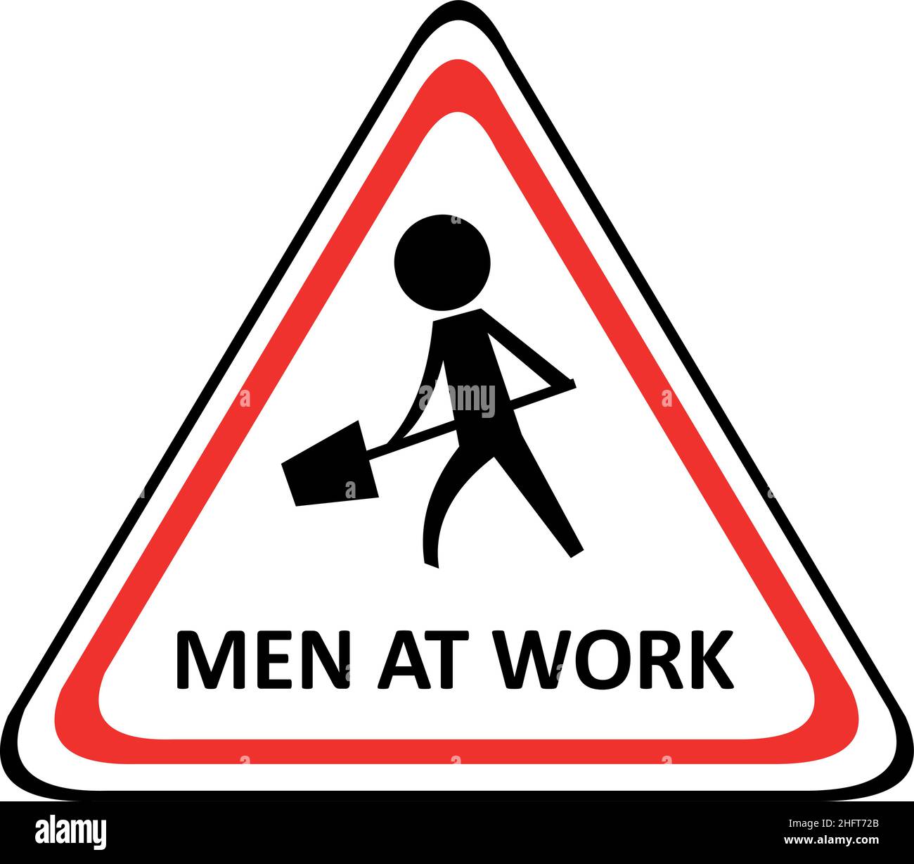 Vector signage illustration of men working on a triangular shaped ...