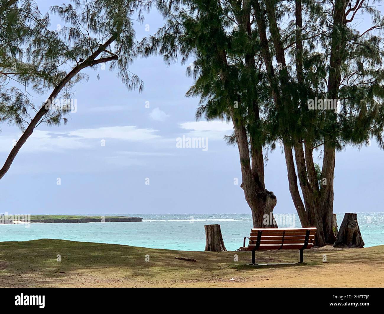 Empty Bench Overlooking Calm Sea Bench High Resolution Stock ...