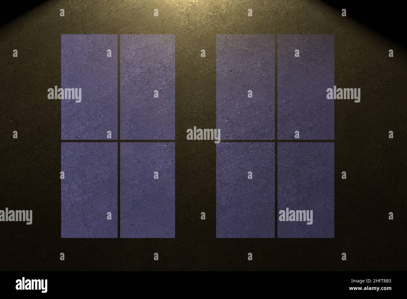 The Night window. Window light shadow on the wall. House at night ...