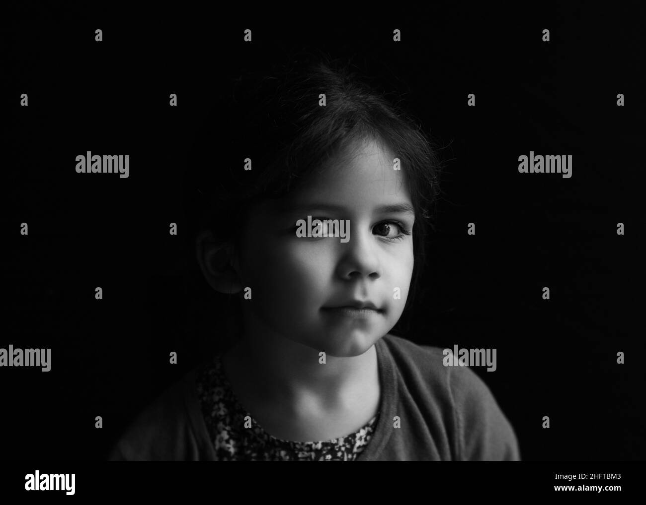 Moody portrait, shadows, child portrait, girl, black and white Stock ...