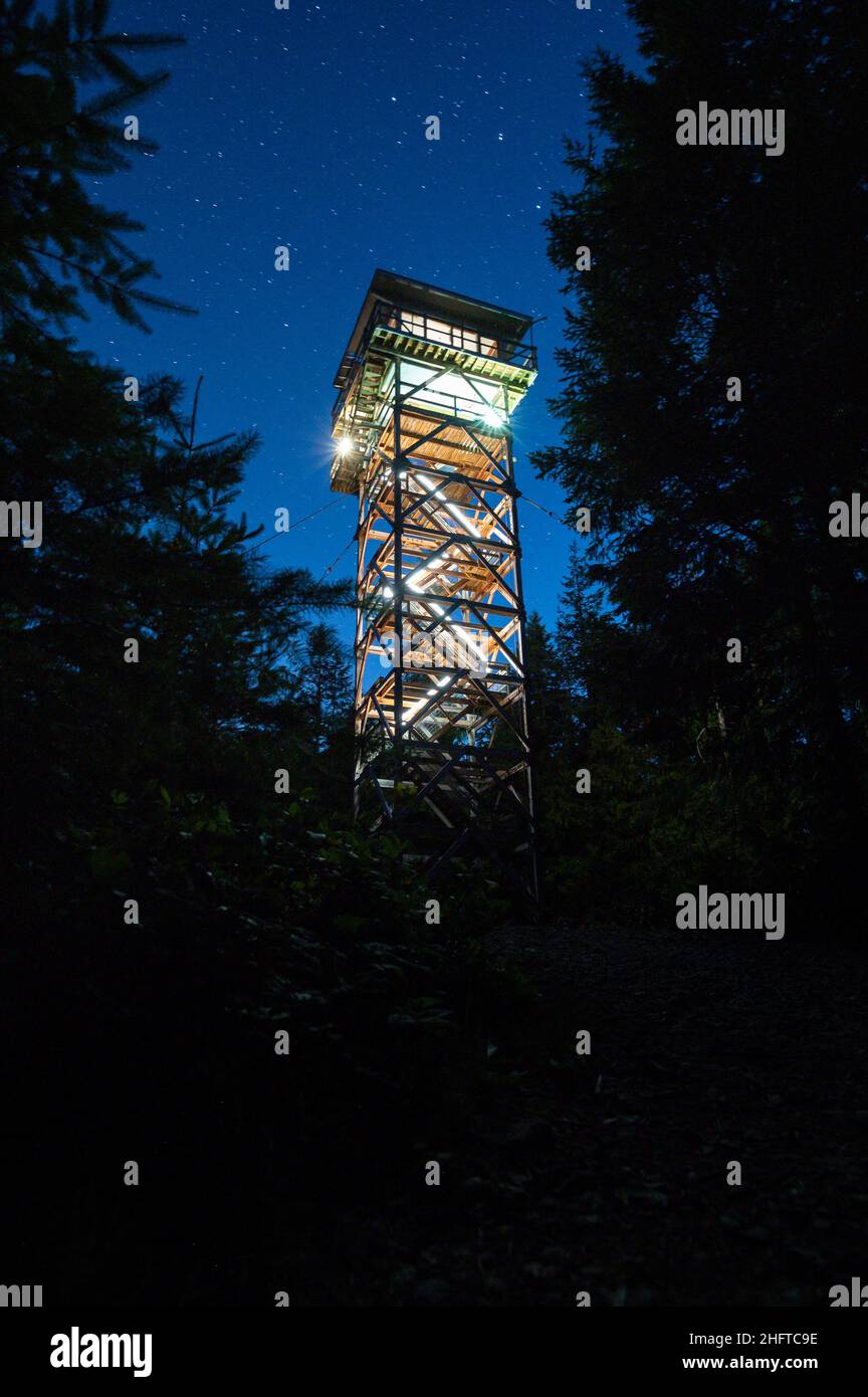 Gorgeous night photo of Heybrook fire lookout tower lit up Stock Photo ...