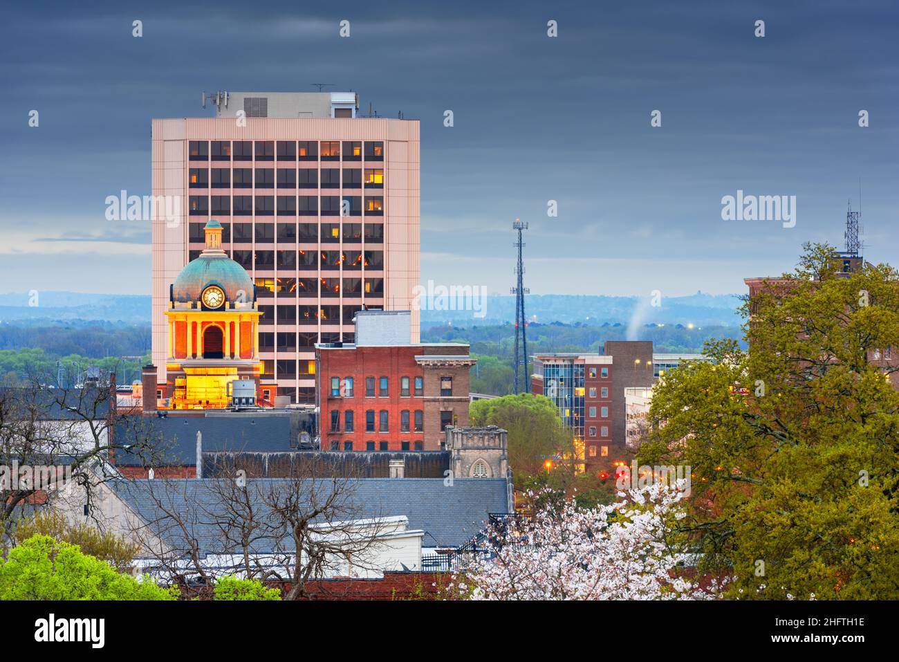 Macon, Georgia, USA downtown cityscape in spring season at twilight ...