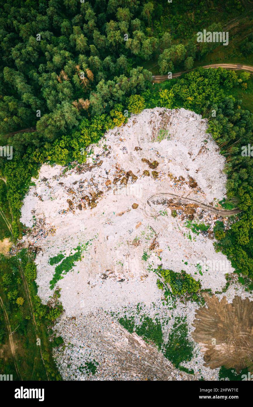 Aerial View Of Domestic Garbage Near Green Forest. Bird's-eye View Of ...
