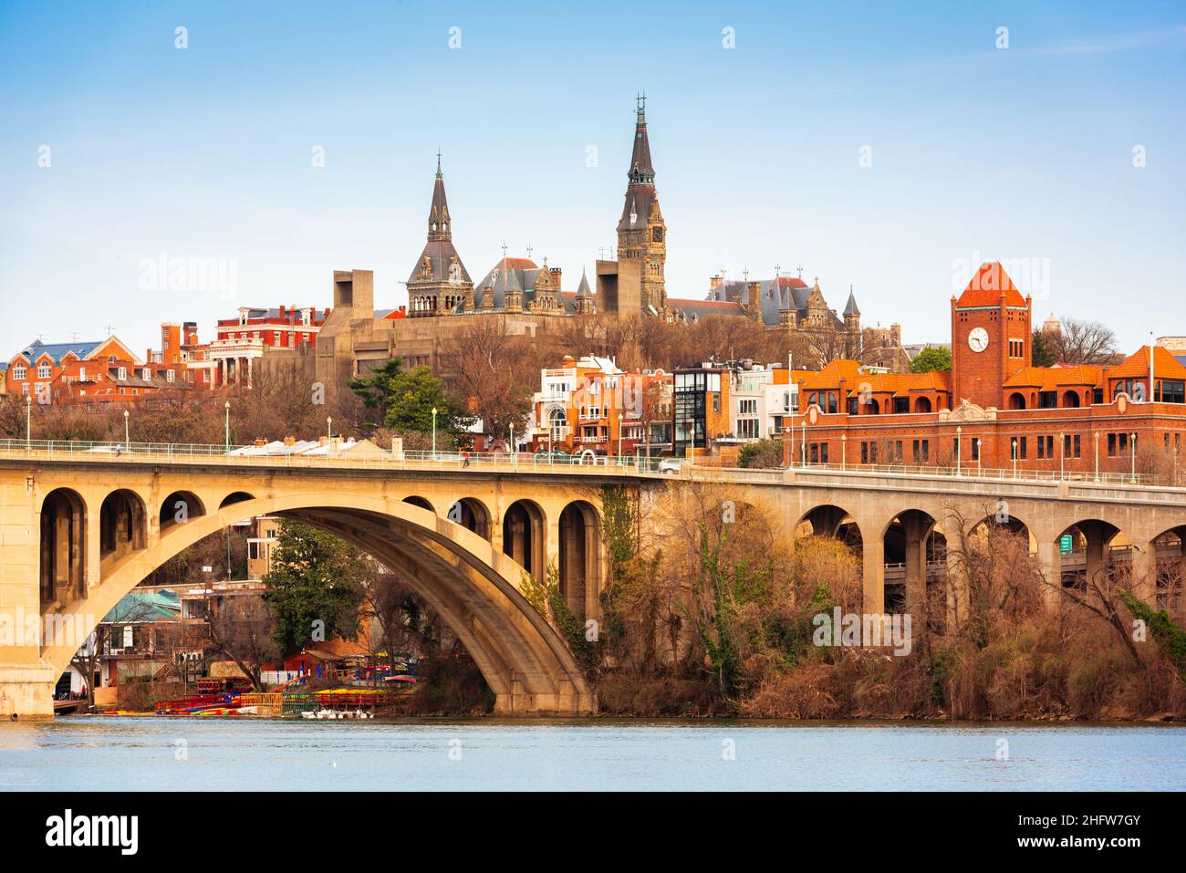 Georgetown, Washington DC, USA skyline on the Potomac River in the day ...
