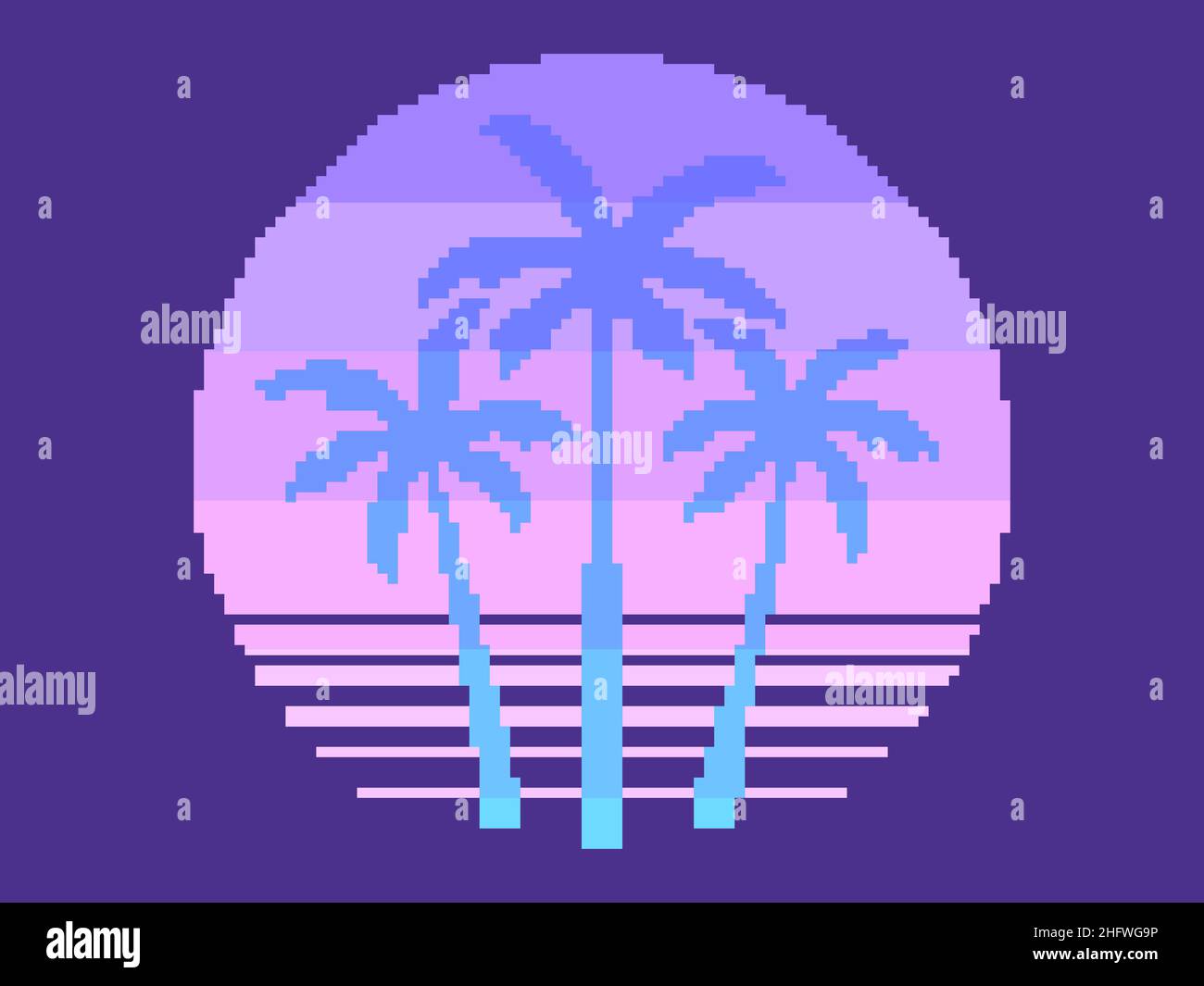 Pixel art palm trees at sunset in 80s style. 8-bit sun synthwave and ...