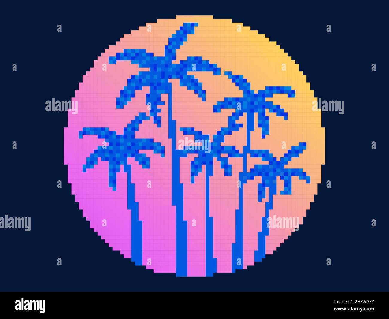 Pixel art palm trees at sunset in 80s style. 8-bit sun synthwave and ...
