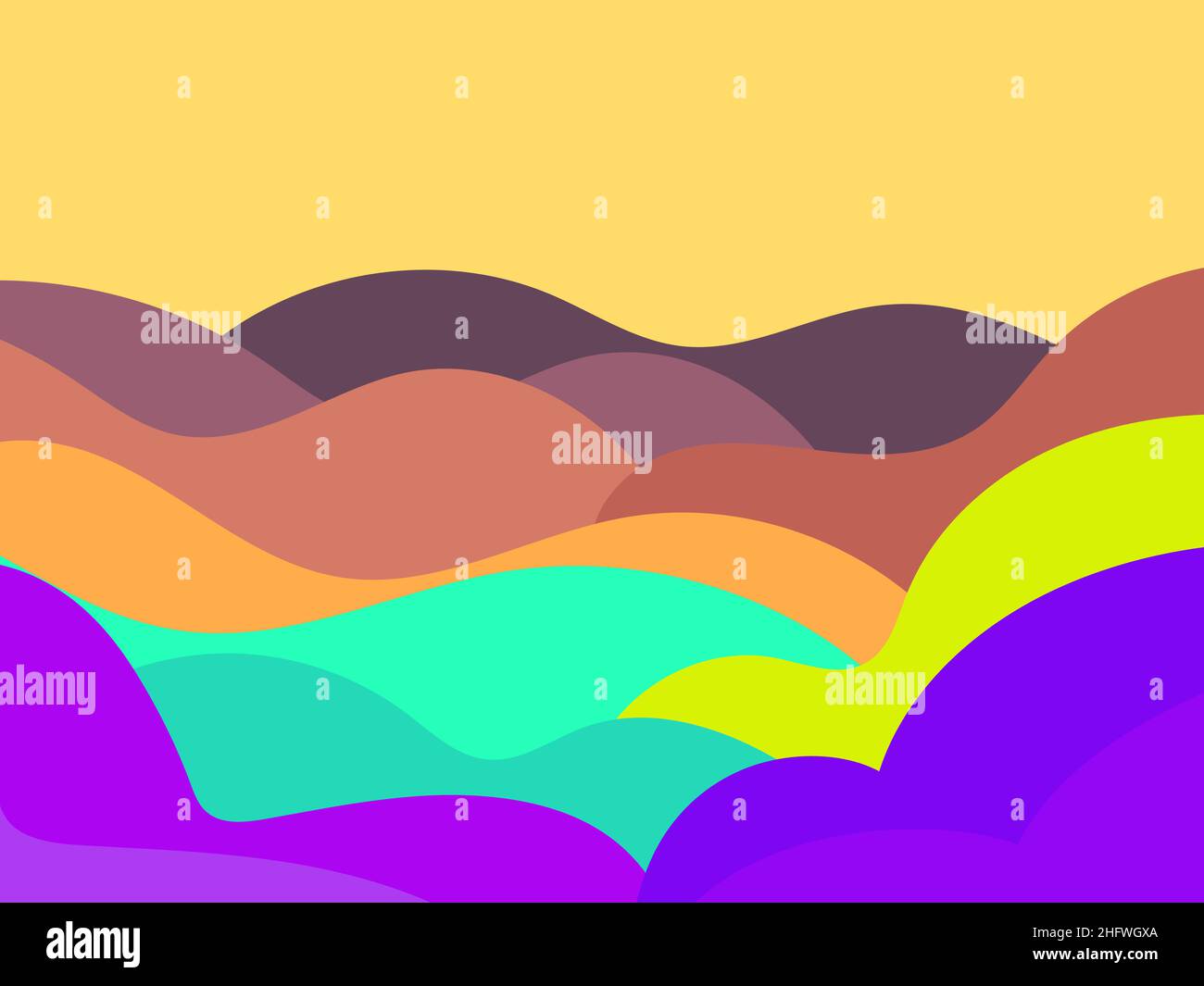 Colorful landscape in a minimalistic style. Plains and mountains ...