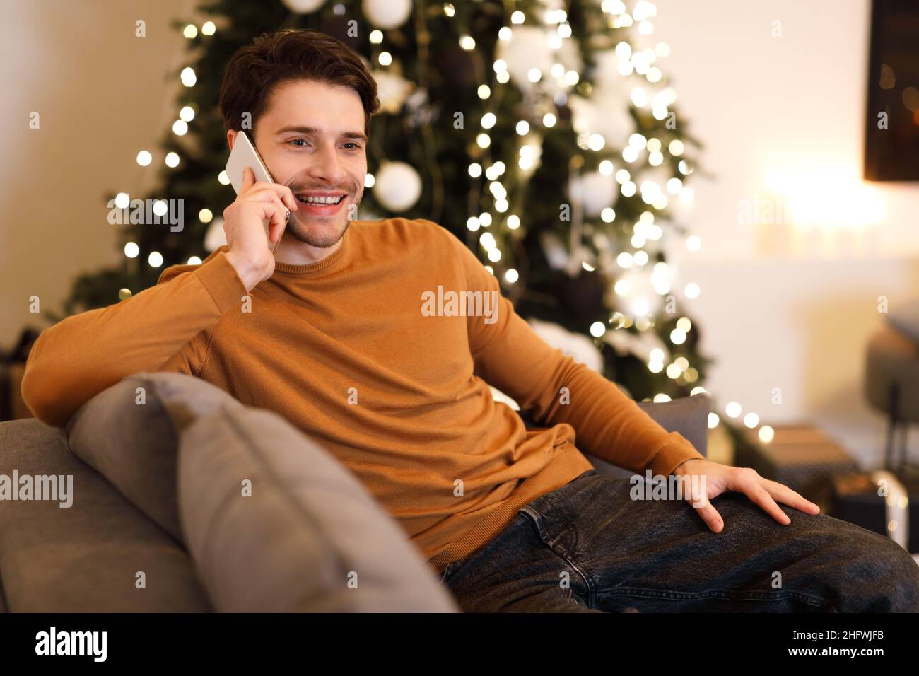 Happy man talking night on hi-res stock photography and images - Alamy