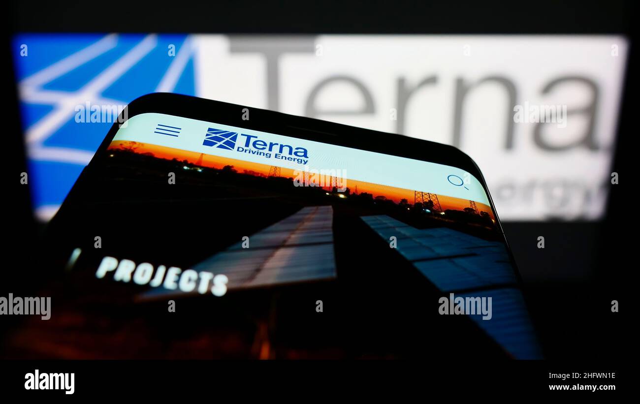 Smartphone with webpage of Italian power transmission company Terna S.p ...