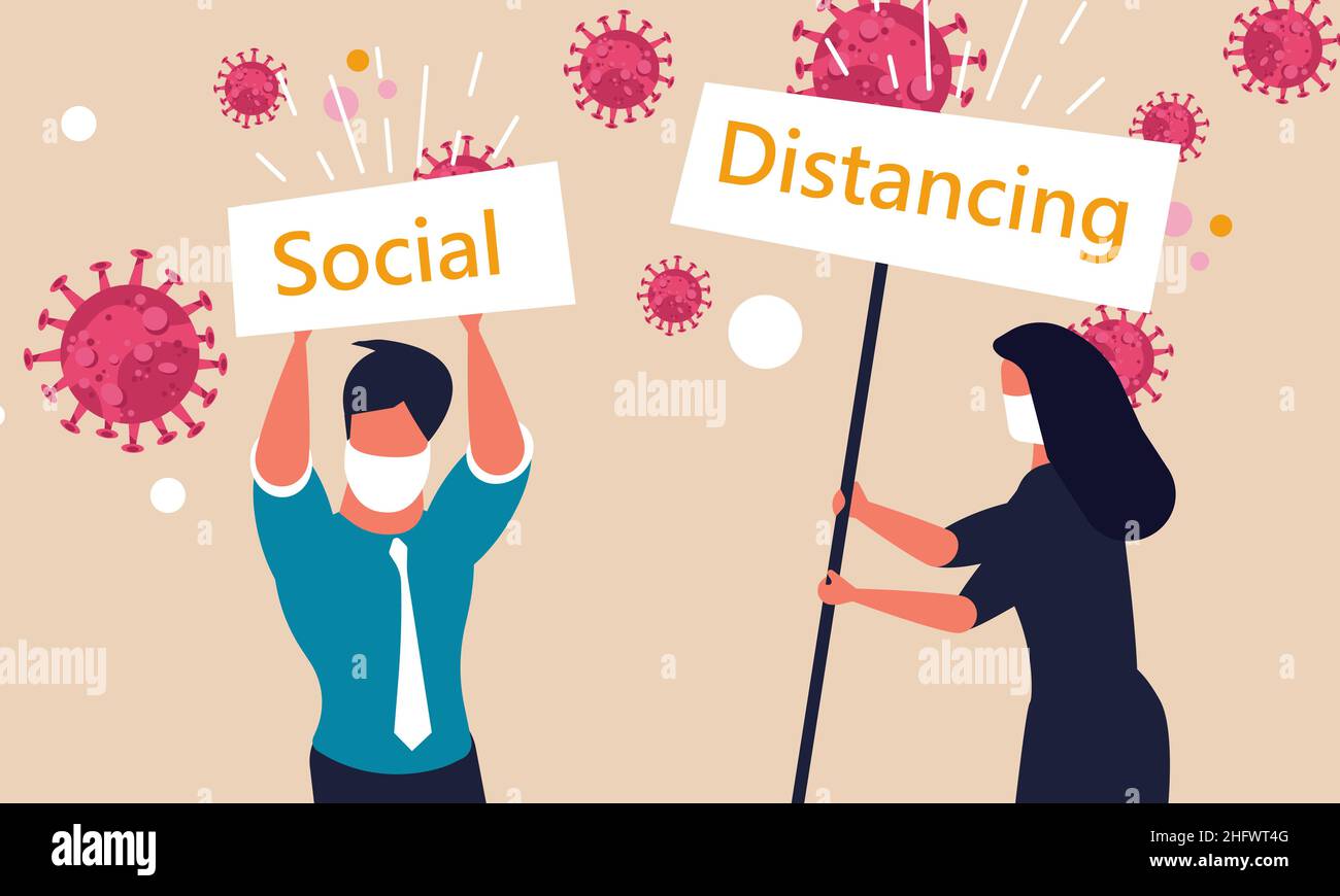 Social distancing and global risk coronavirus. People with mask ...