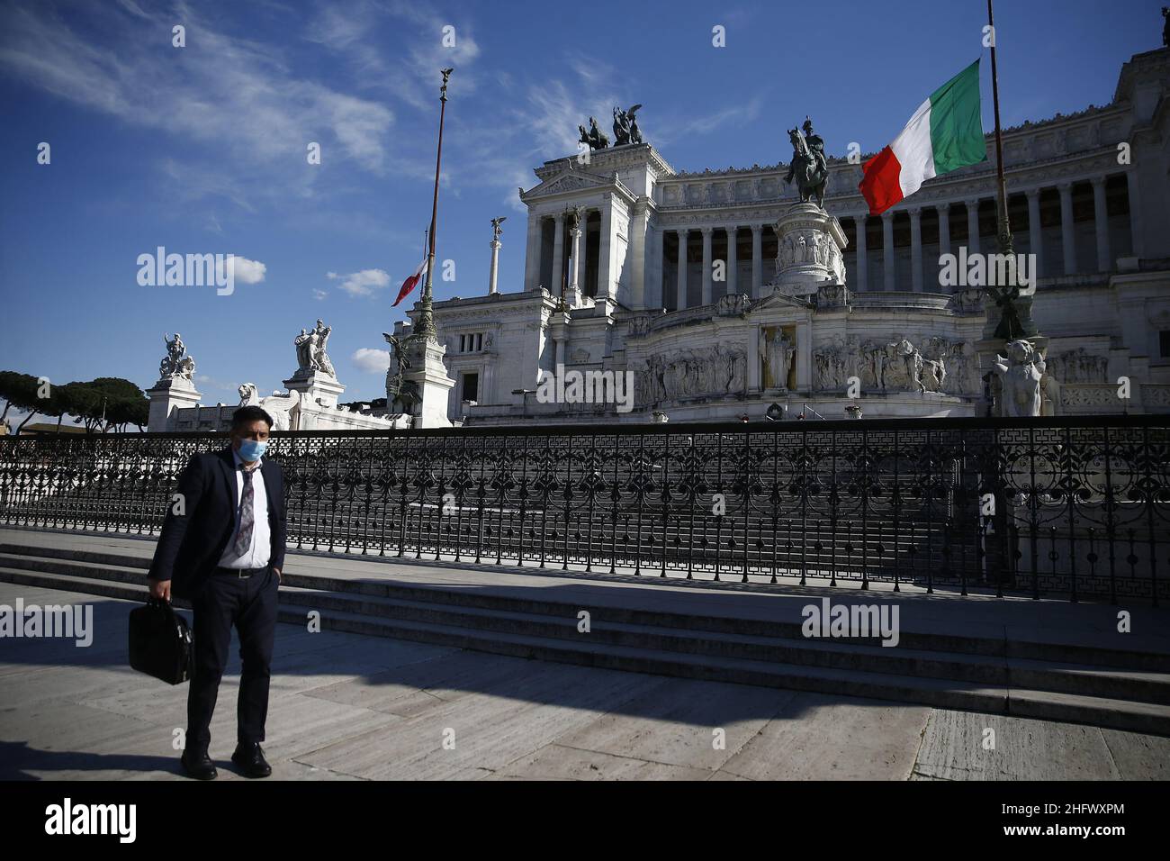 Cecilia Fabiano/LaPresse March 18, 2021 Rome (Italy) News Flags at half ...