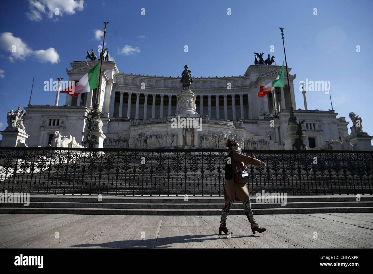 Cecilia Fabiano/LaPresse March 18, 2021 Rome (Italy) News Flags at half ...