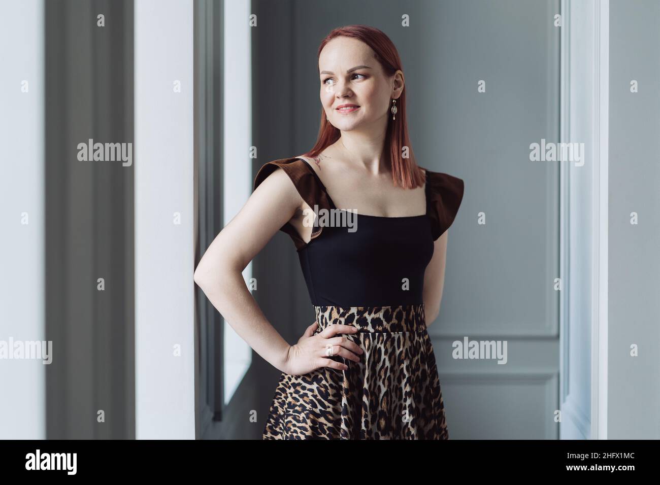 Person portrait posing pretty single studio woman young hi-res stock ...