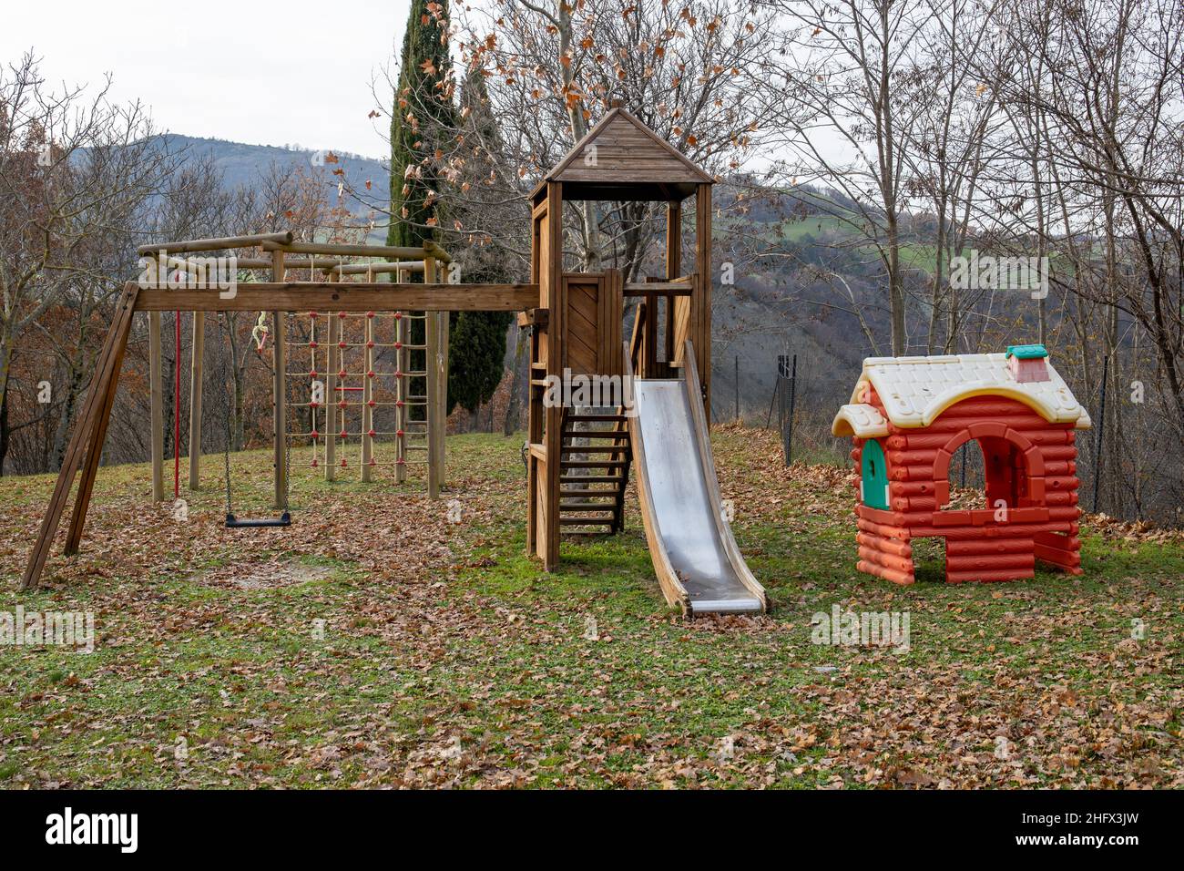 in a small playground for children located in a small Italian village ...