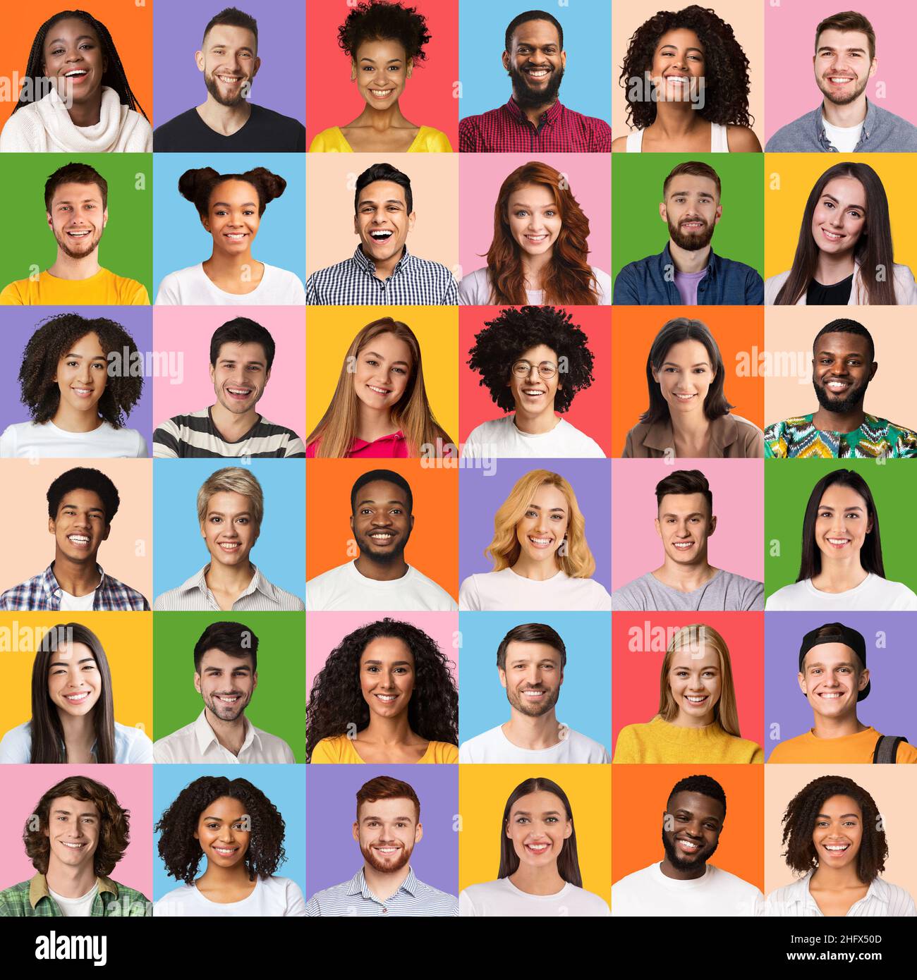 Mosaic of different multiethnic people. Happy millennials portrait ...