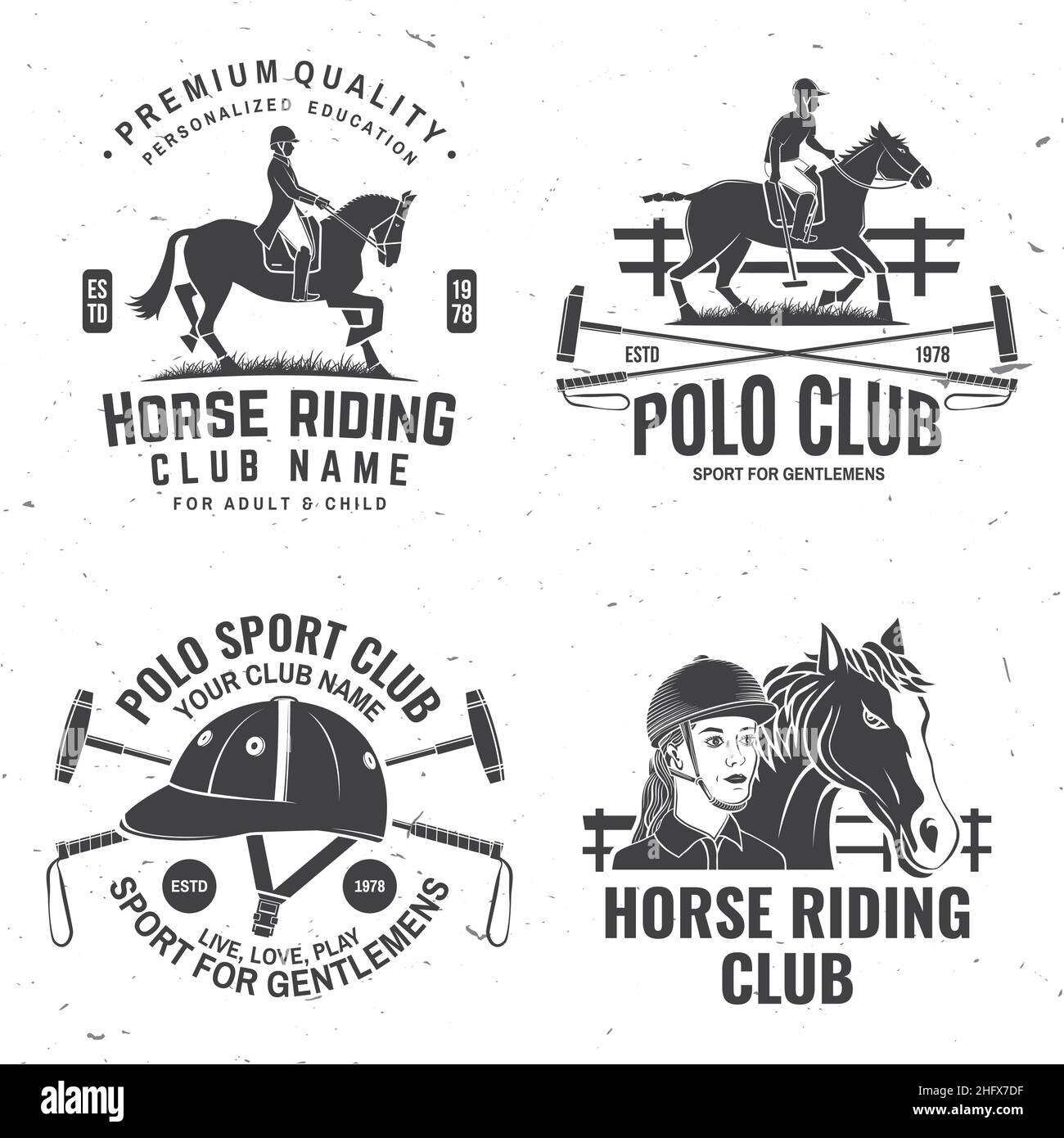 Set of polo and horse riding club patch, emblem, logo. Vector ...