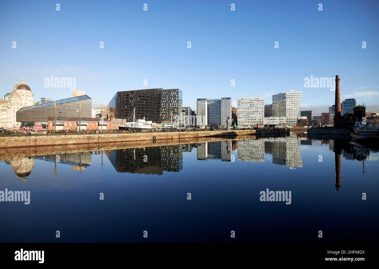 Canning Half Tide Dock with reflection of liverpool docks and liverpool ...