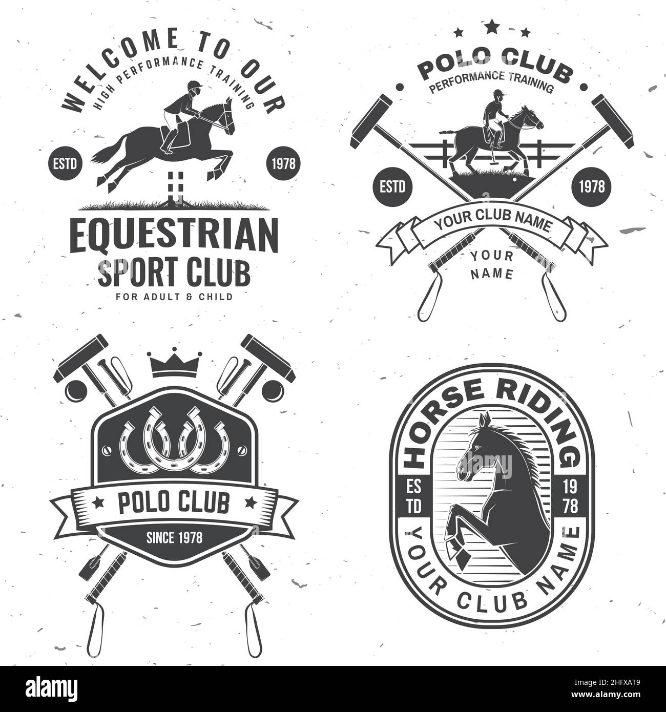 Set of polo and horse riding club patch, emblem, logo. Vector ...