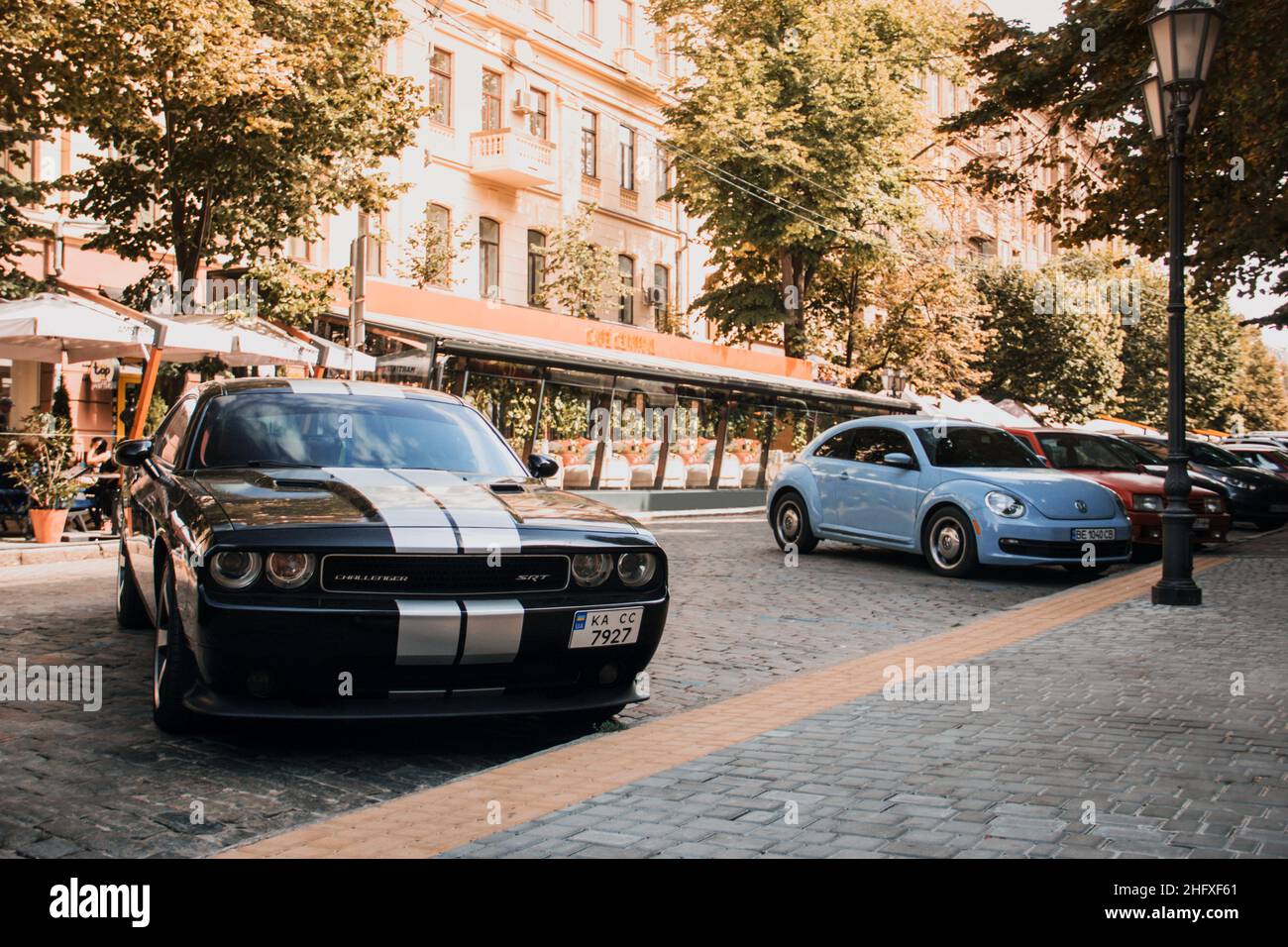 Odessa, Ukraine - September 5, 2021: Black Muscle car Dodge Challenger ...