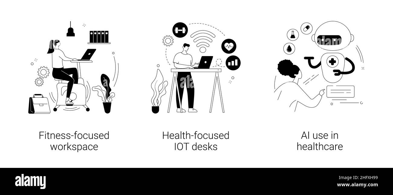 Health-focused technology abstract concept vector illustrations Stock ...