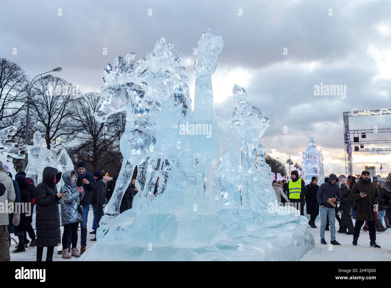 Moscow, Russia - 16.012022, Ice sculptures of characters from Disney ...