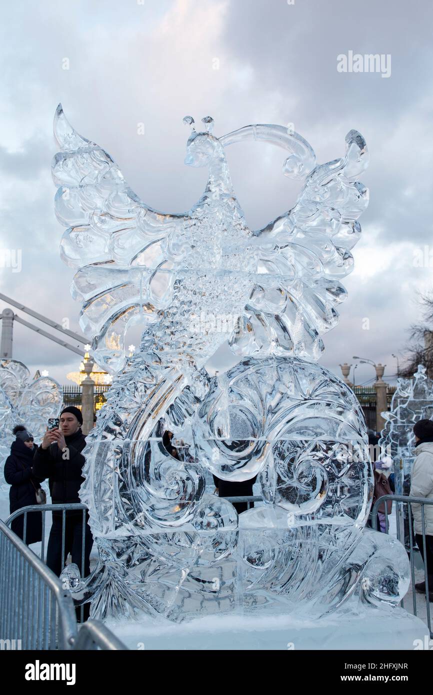 Moscow, Russia - 16.012022, Ice sculptures of characters from Disney ...