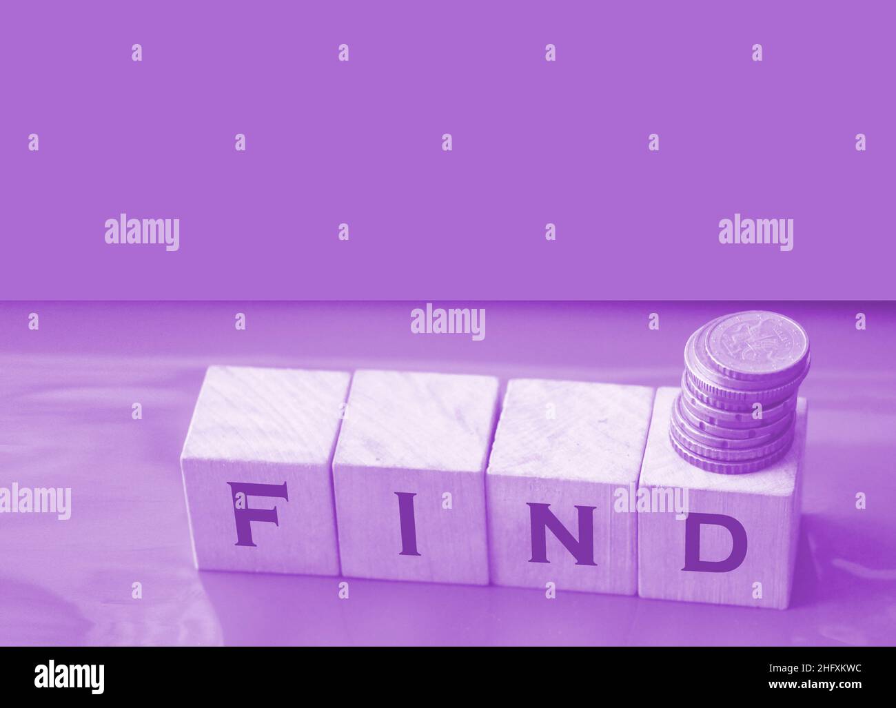 Find word Word Written In Wooden Cubes and coins. Business concept ...