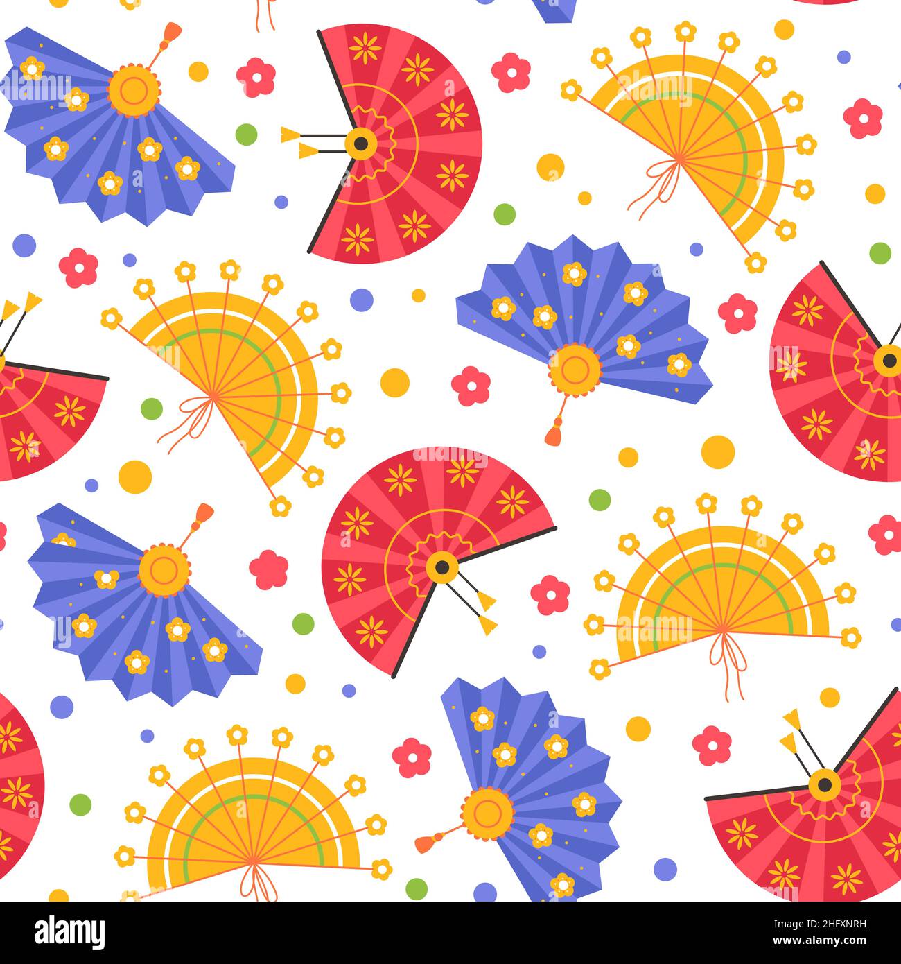 Hand fans seamless pattern. Japanese folding geisha accessories ...
