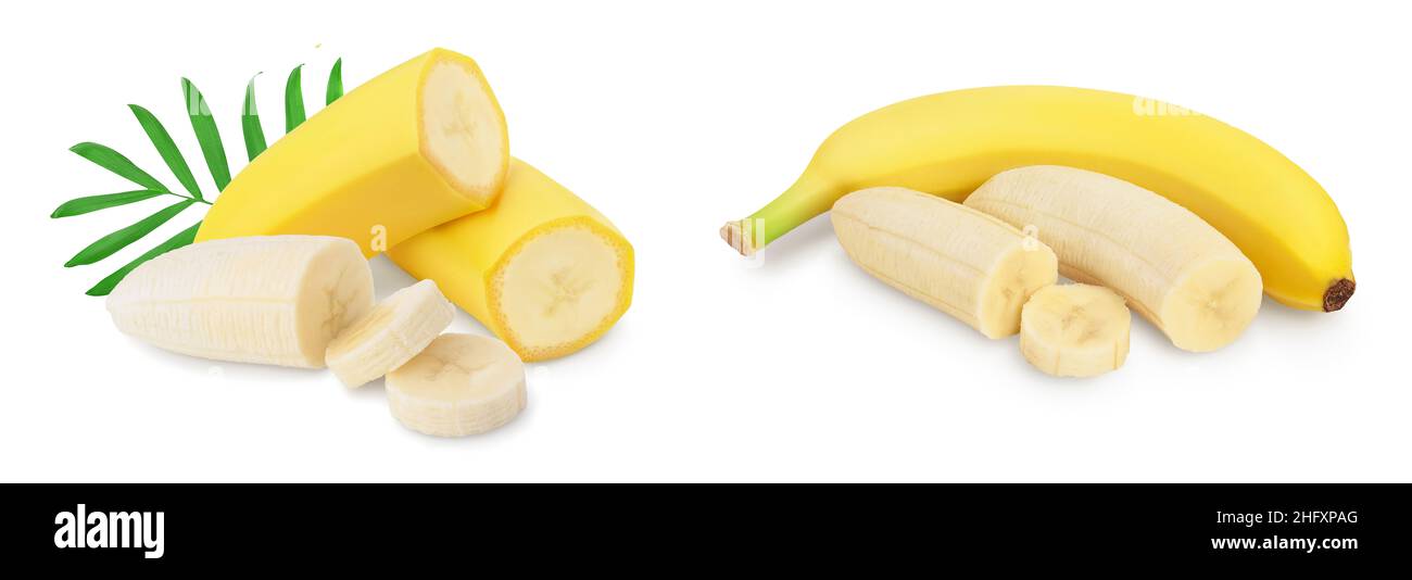 half banana isolated on white background with clipping path and full ...