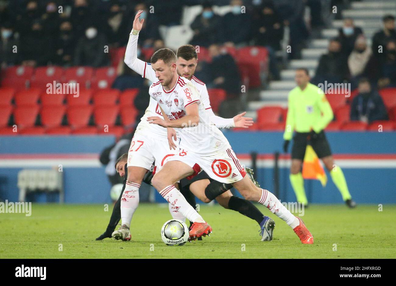 Jeremy Le Douaron, Hugo Magnetti of Brest during the French ...