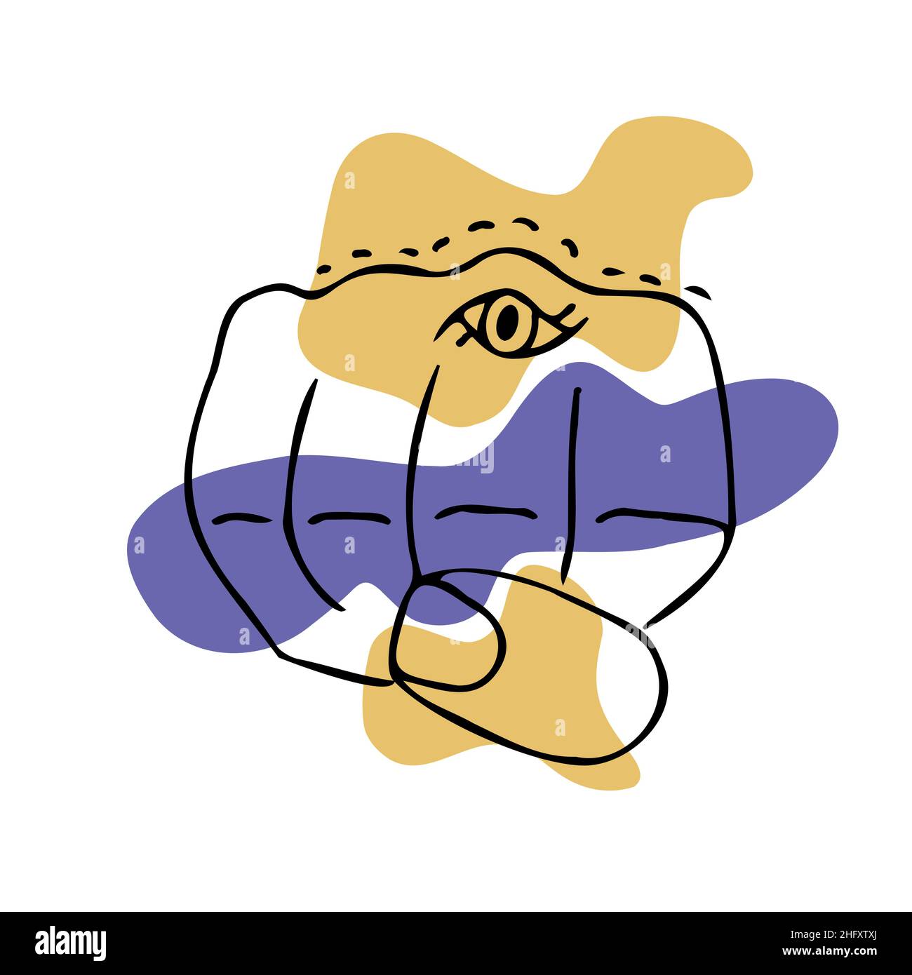 Fist hand with eye on abstract spots background, hand gesture concept ...