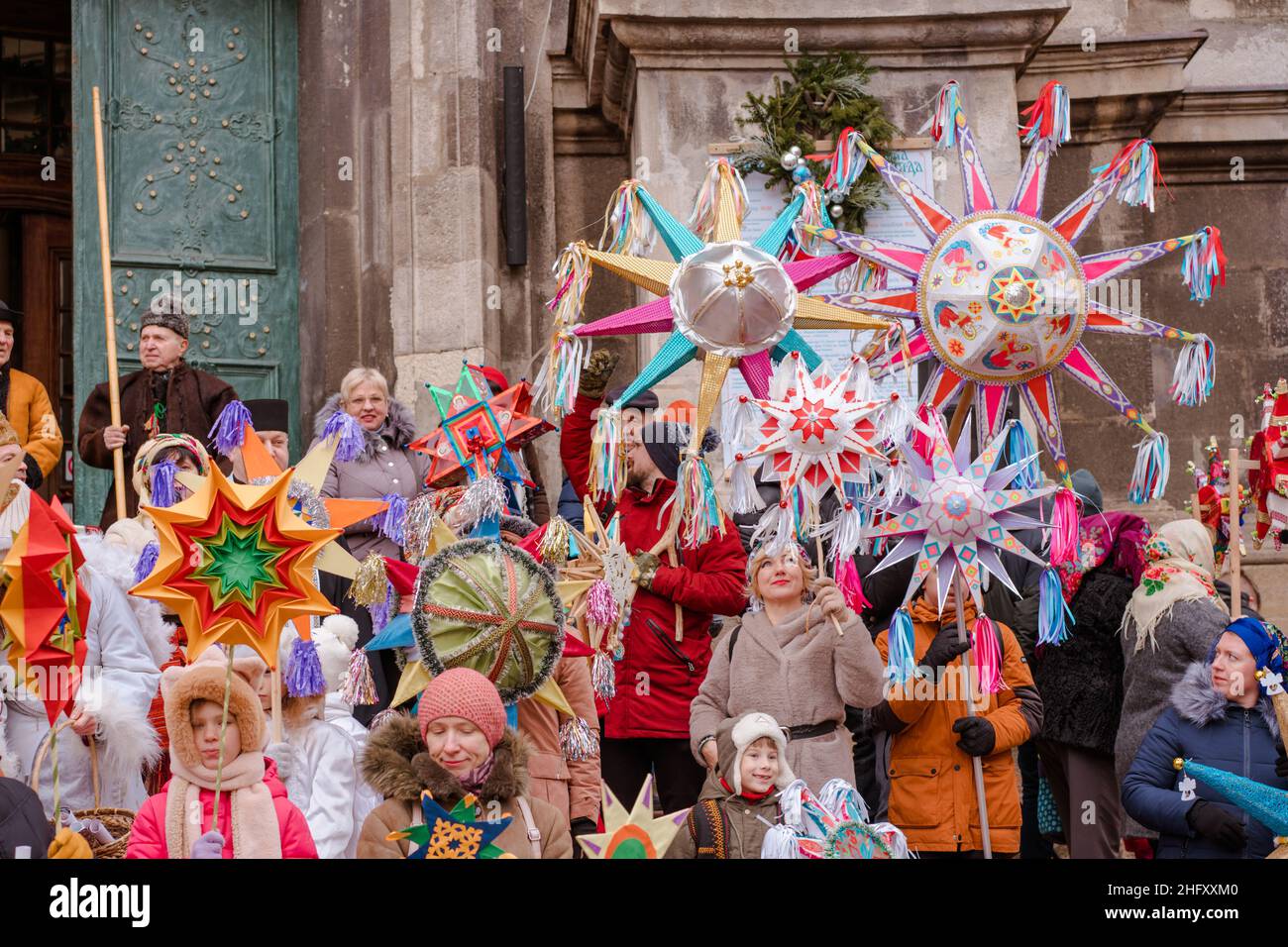 Lviv, Ukraine - January 8, 2022 : The flash of Christmas star festival ...