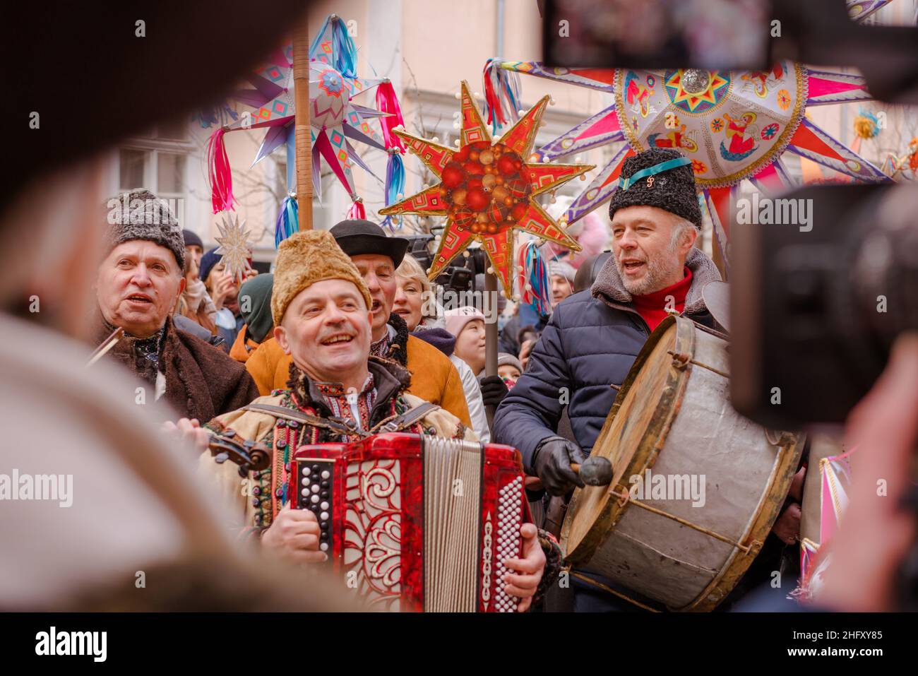 Lviv, Ukraine - January 8, 2022 : The flash of Christmas star festival ...