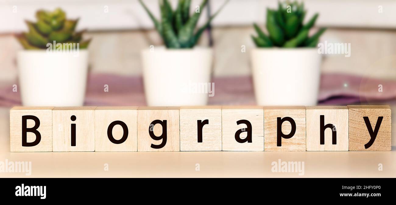 Biography word written on wood block, business concept Stock Photo - Alamy