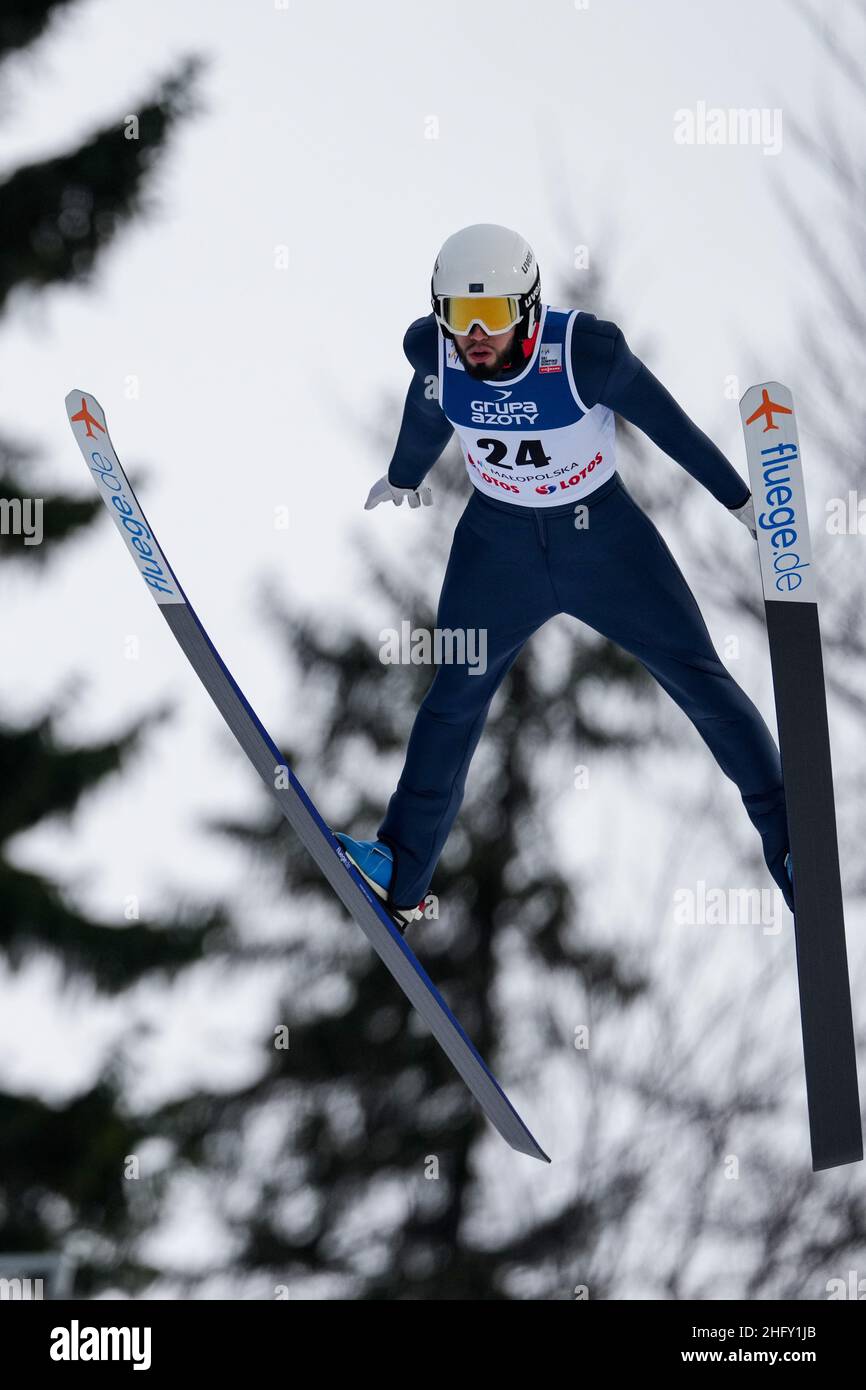 Zakopane, Poland. 16th Jan, 2022. Sabirzhan Muminov seen in action ...
