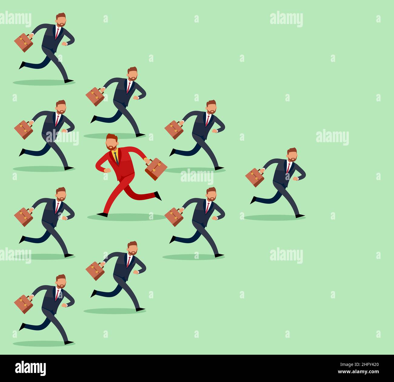 Opposite direction. Businessman running, unique man thinking different ...