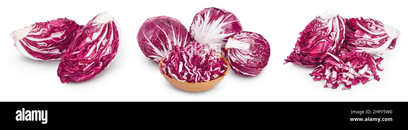 Fresh red radicchio salad chopped isolated on white background with ...