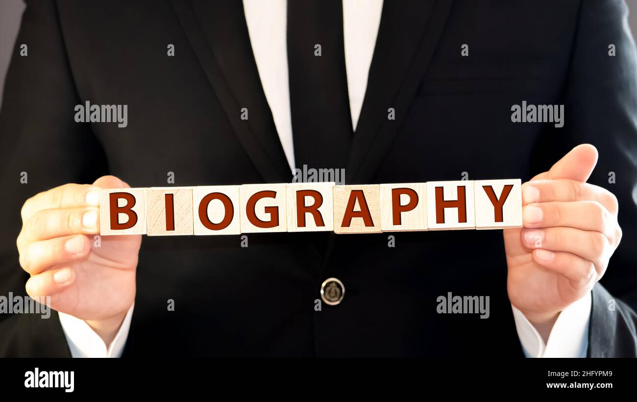 BIOGRAPHY word made with building blocks, business concept Stock Photo ...
